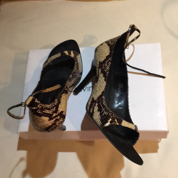 Calvin Klein | Shoes | Calvin Klein Python Print High Heel Sandals ...